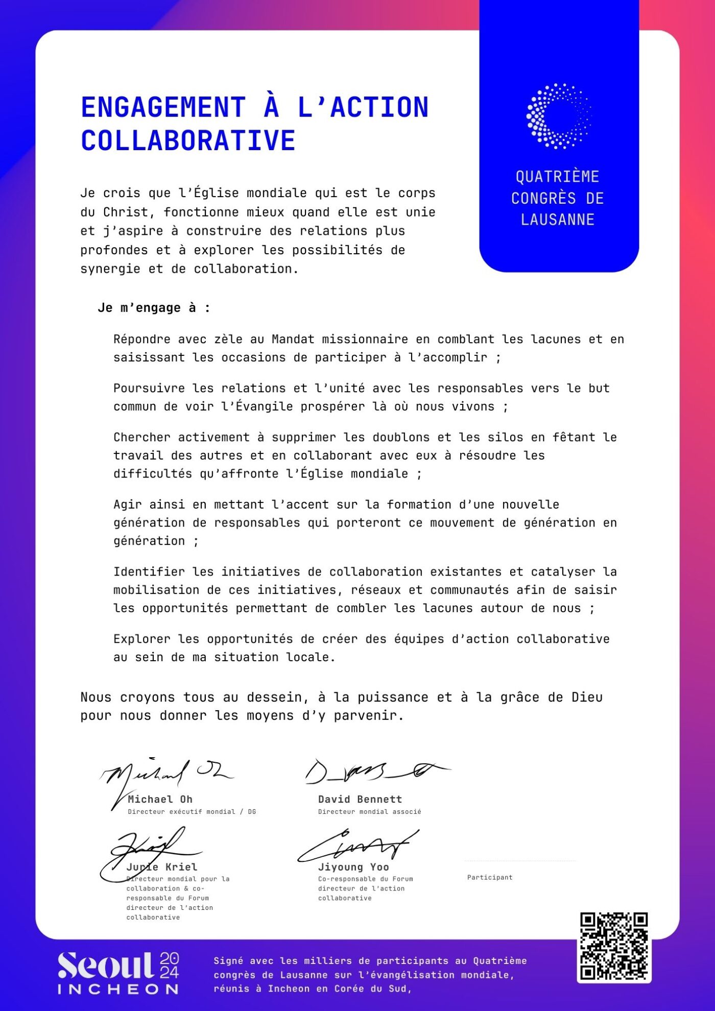 Collaborative Action Commitment - The Fourth Lausanne Congress